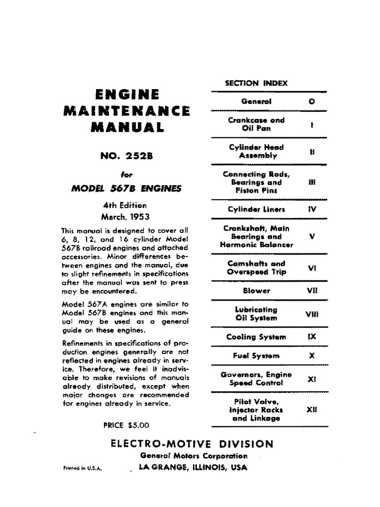 Emd Engine Maintenance Manual 567b 4th Edition Mar53 | PDF | Nut (Hardware) | Piston