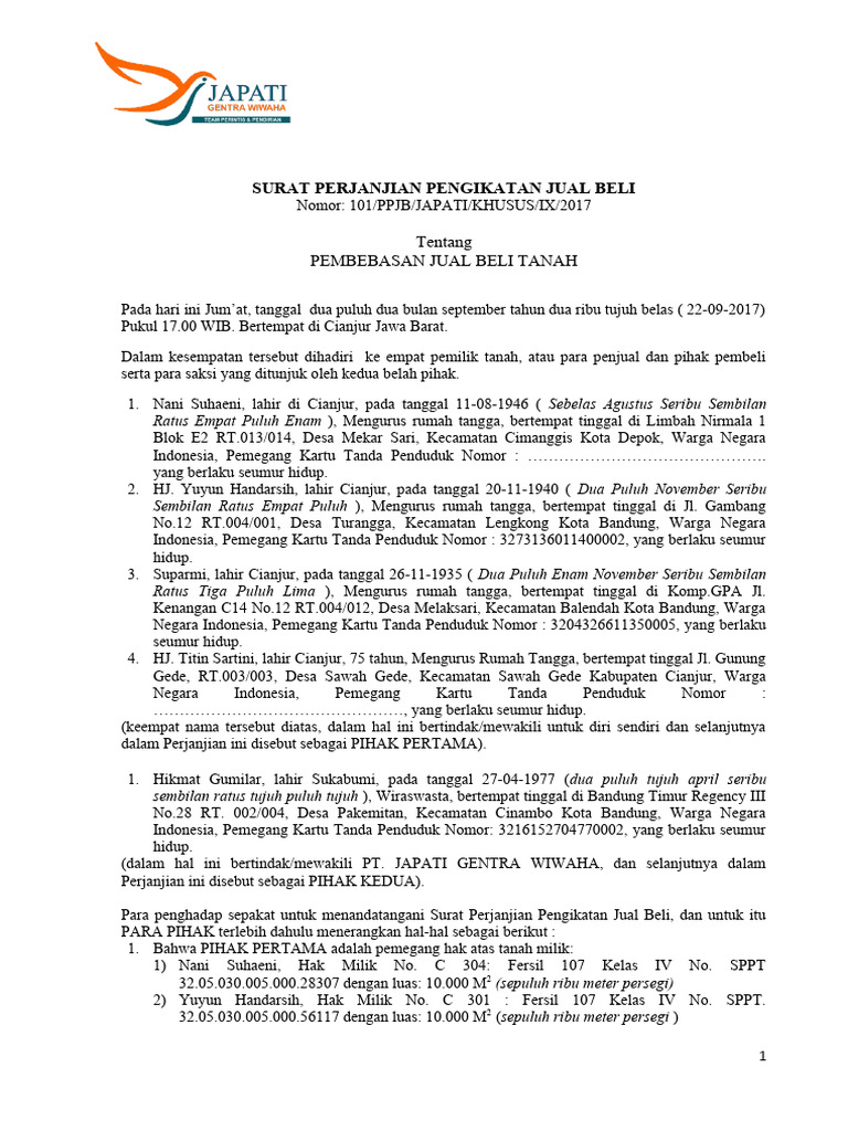 Surat Perjanjian Pengikatan Jual Beli (Rangkap 1) 50 Ribu | PDF Surat Perjanjian Pengikatan Jual Beli (Rangkap 1) 50 Ribu | PDF