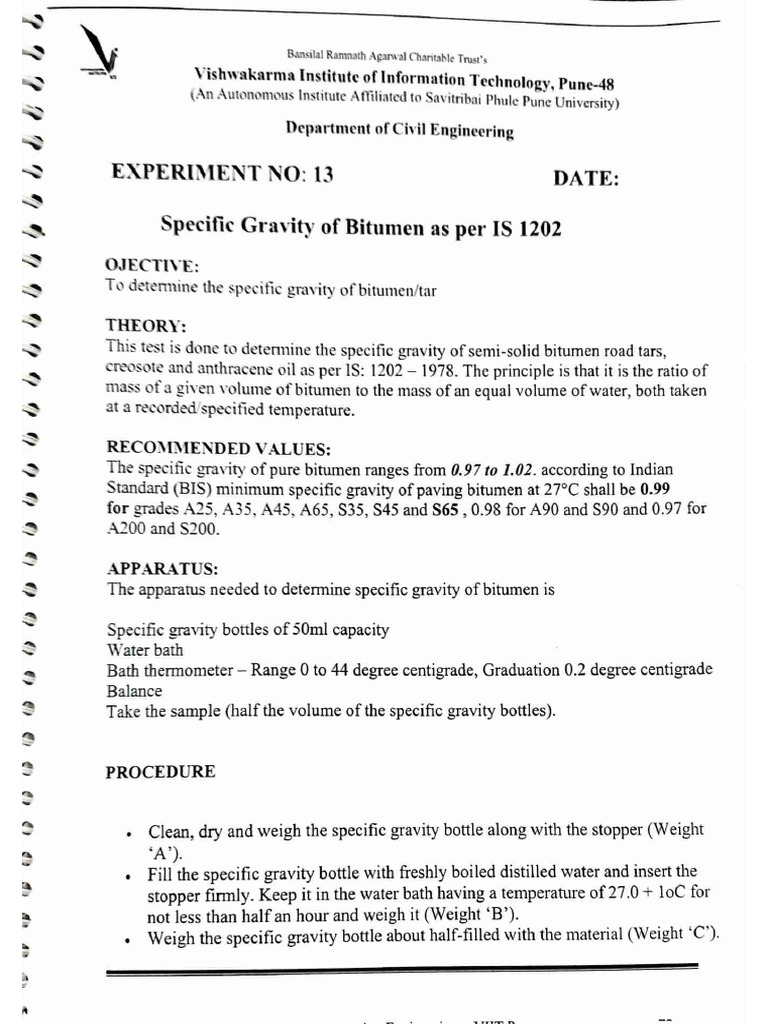 Specific Gravity of Bitumen | PDF