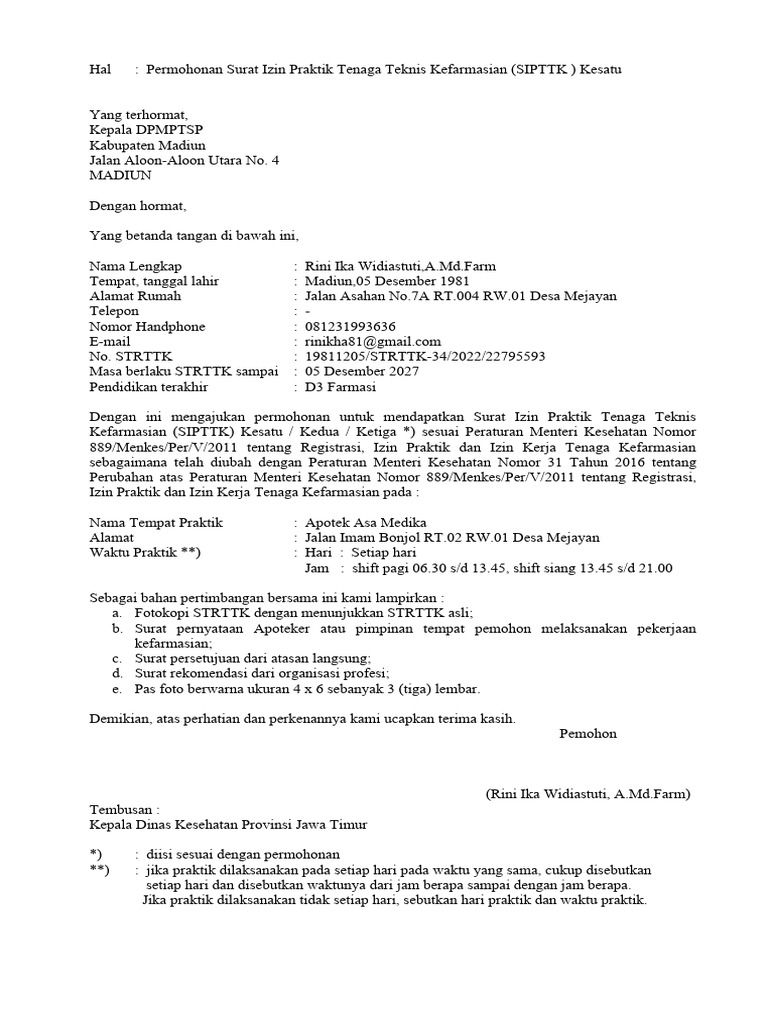 Permohonan Sipttk Kesatu Rini | PDF