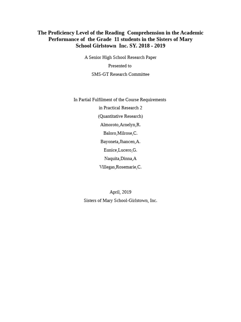 Reading Proficiency in Grade 11 Students | PDF | Reading Comprehension ...