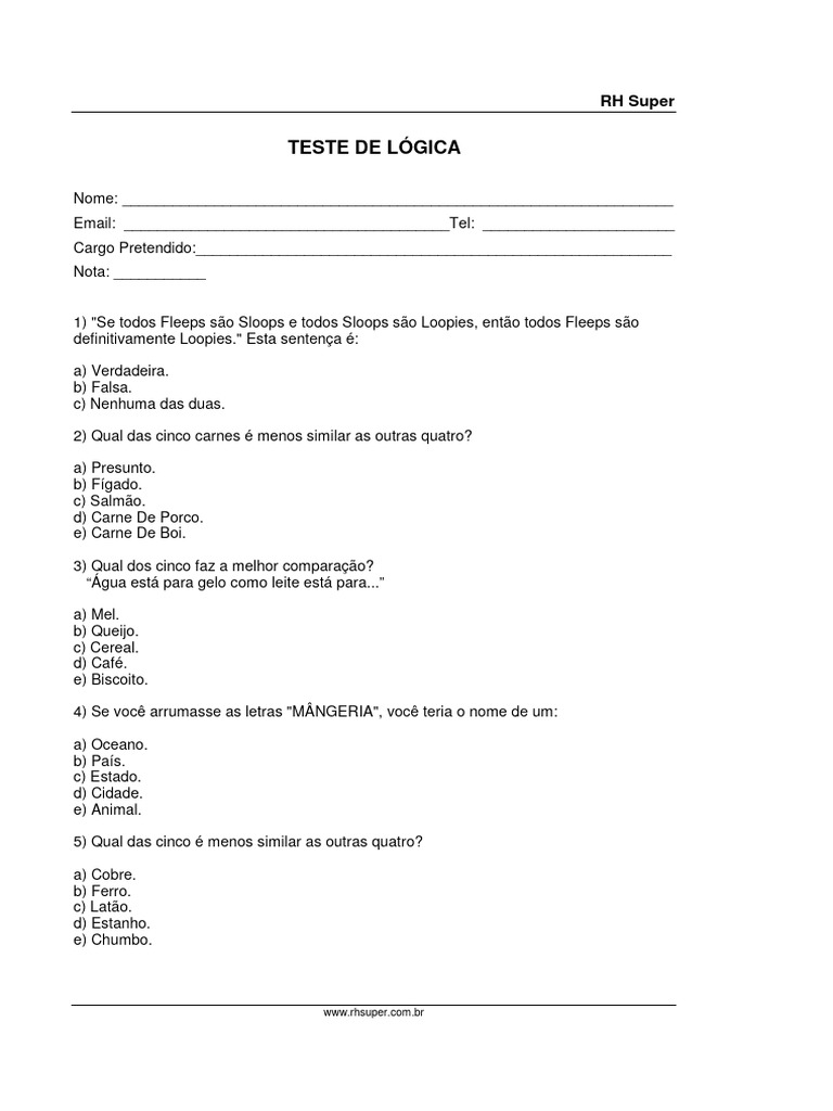 Teste de Lógica 6 | PDF