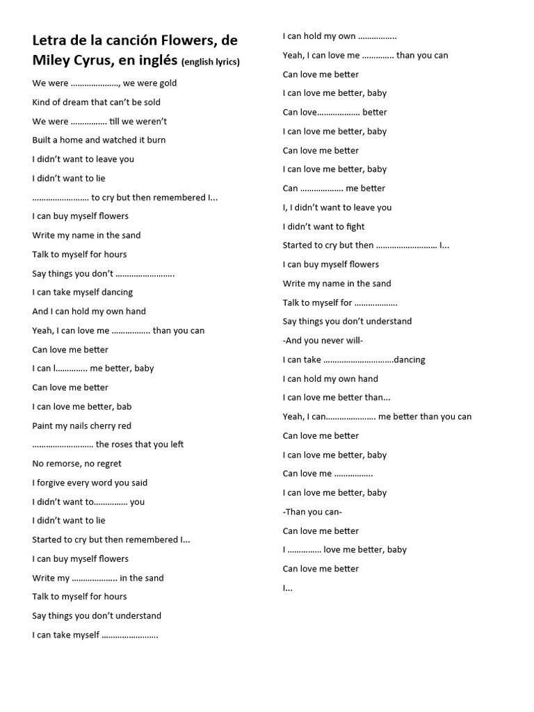 Letra de La Canción Flowers Y MAS | PDF