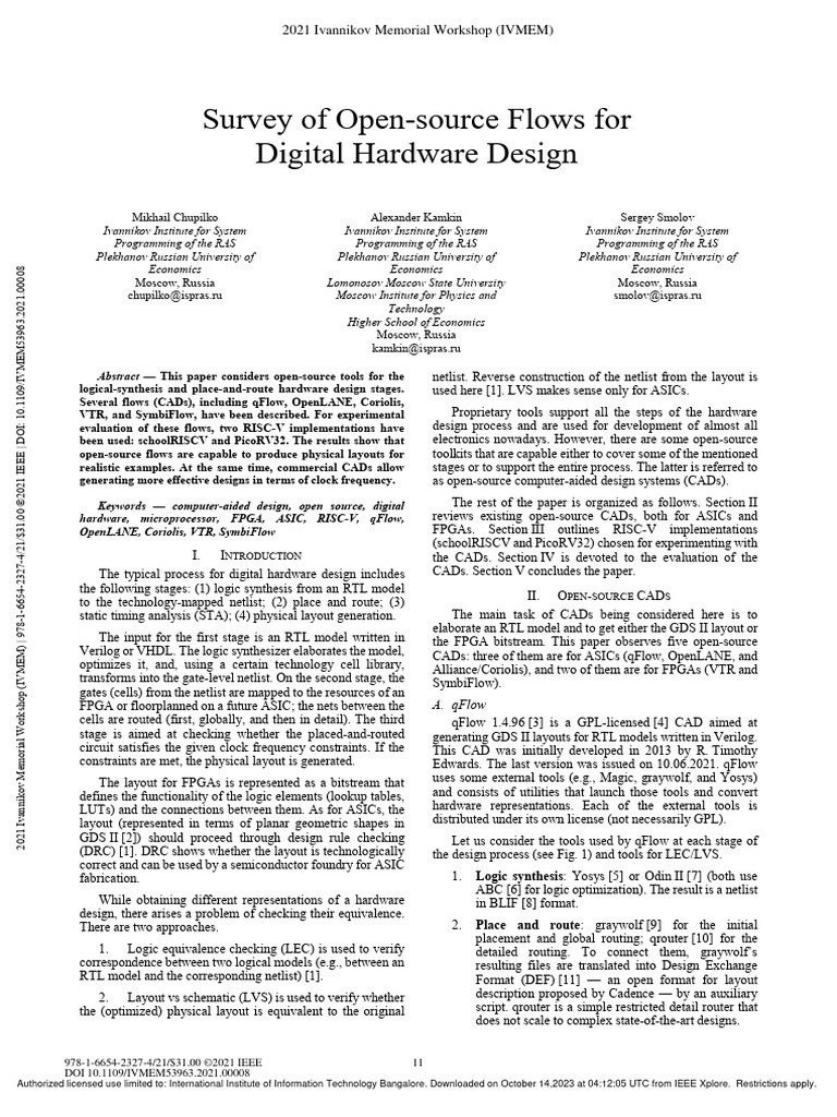 Survey of Open-Source Flows For Digital Hardware Design | PDF | Field Programmable Gate Array ...