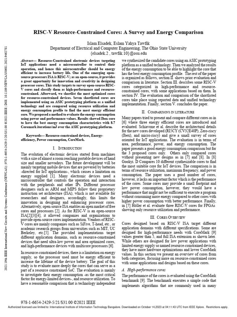 RISC-V Resource-Constrained Cores A Survey and Energy Comparison | PDF | Multi Core Processor ...