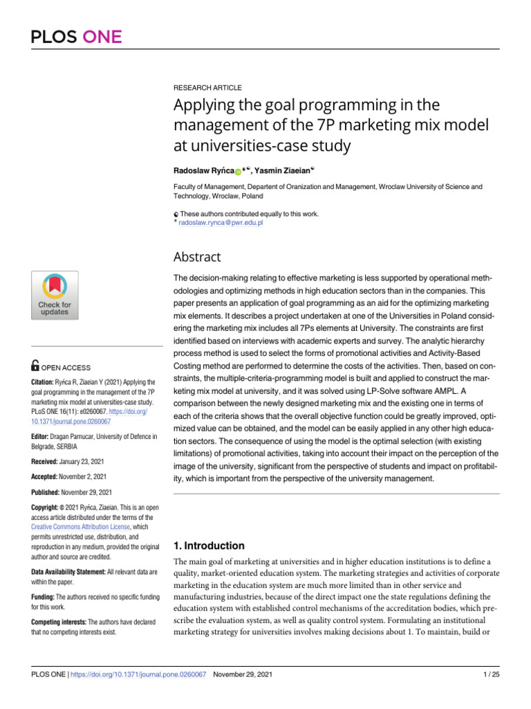 Applying The Goal Programming | PDF | Marketing | Decision Making