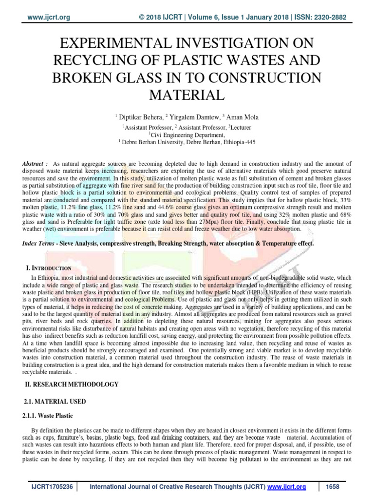 Experimental Investigation On Recycling of Plastic Wastes and Broken ...