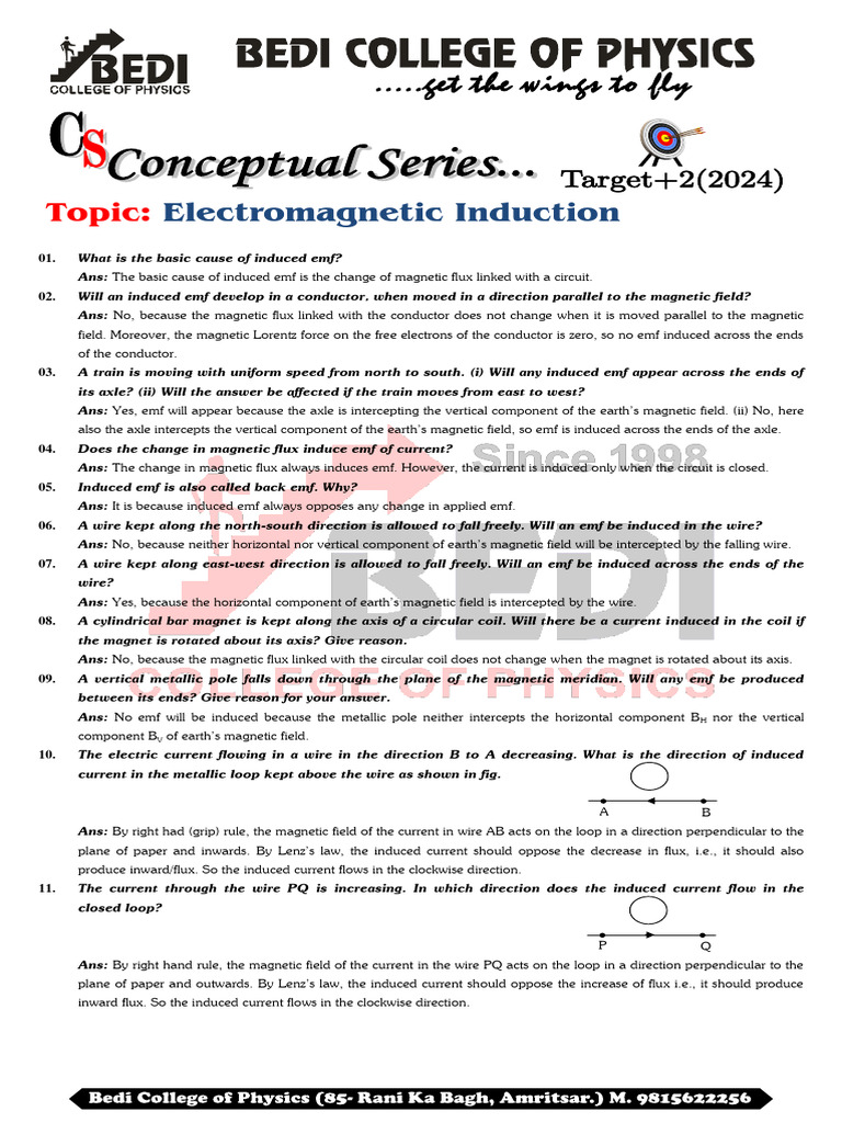 EMI Conceptual Bank | PDF | Electromagnetic Induction | Inductance