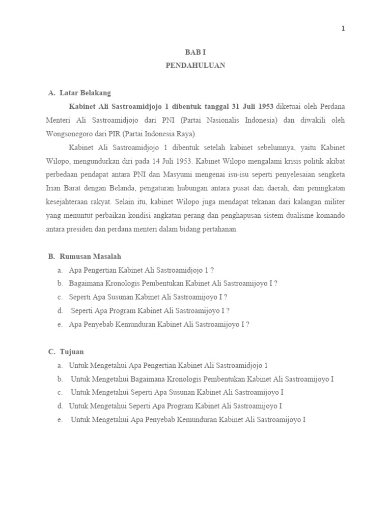 Sejarah Kabinet Ali Sastroamidjojo I | PDF