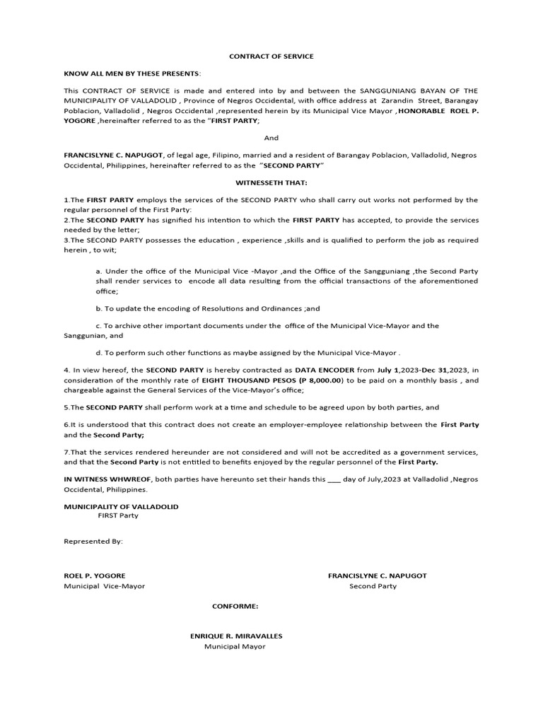 Contract of Service | PDF | Philippines | Government