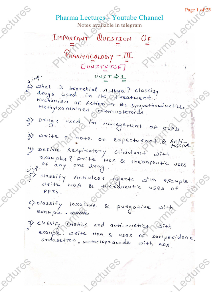 Solution Unit 1 Pharmacology 3 6th Semester Imp Question | PDF | Chess