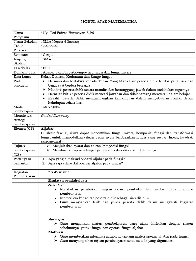 Modul Ajar Diferensiasi Komposisi Fungsi | PDF Modul Ajar Diferensiasi Komposisi Fungsi | PDF