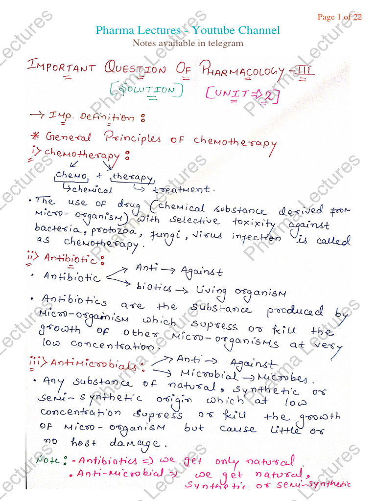 Pharmacology 6th Sem Unit 2 Solution Imp Question | PDF