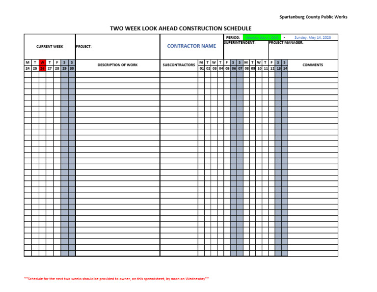 2 Week Look Ahead Schedule | PDF
