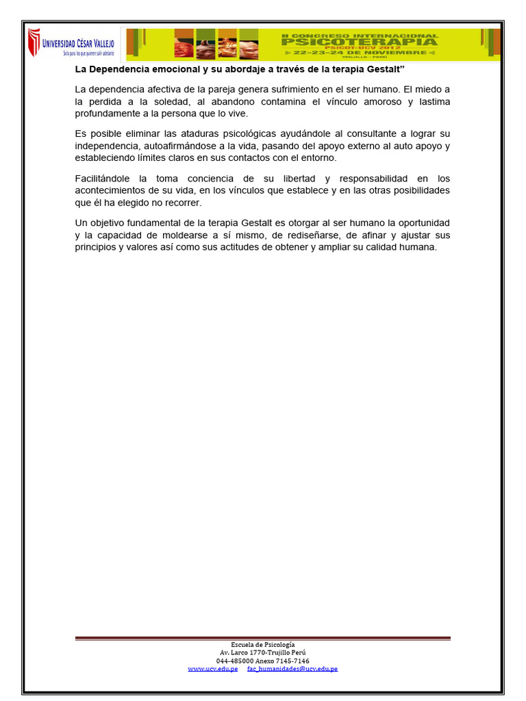 La Dependencia Emocional y Su Abordaje A Través de La Terapia Gestalt | PDF