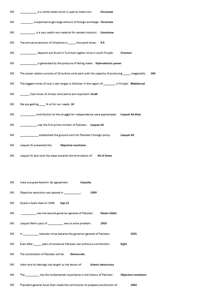 PST MCQS For Revision | PDF | Pakistan | Muhammad Zia Ul Haq