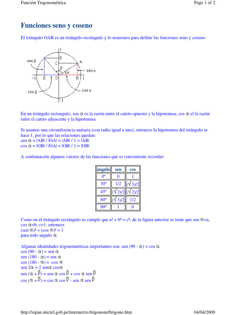 Funciones Seno y Coseno | PDF