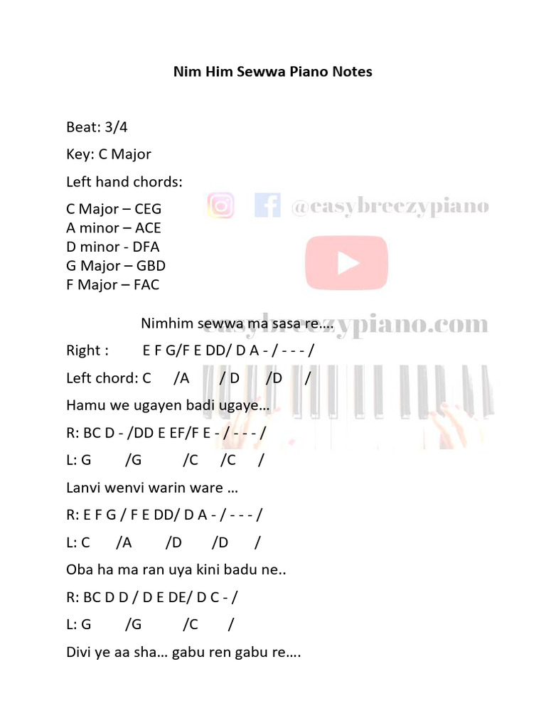 Nim Him Sewwa Piano Notes | PDF