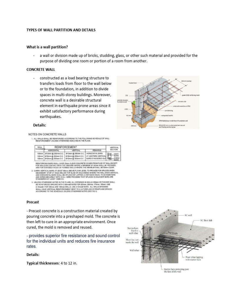 Types of Wall Partition and Details1 | PDF | Wall | Concrete