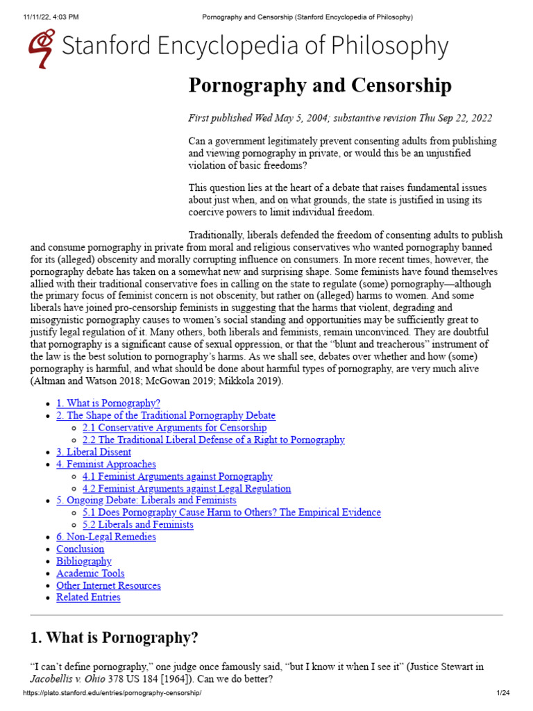 Pornography and Censorship (Stanford Encyclopedia of Philosophy) | PDF | Freedom Of Speech ...