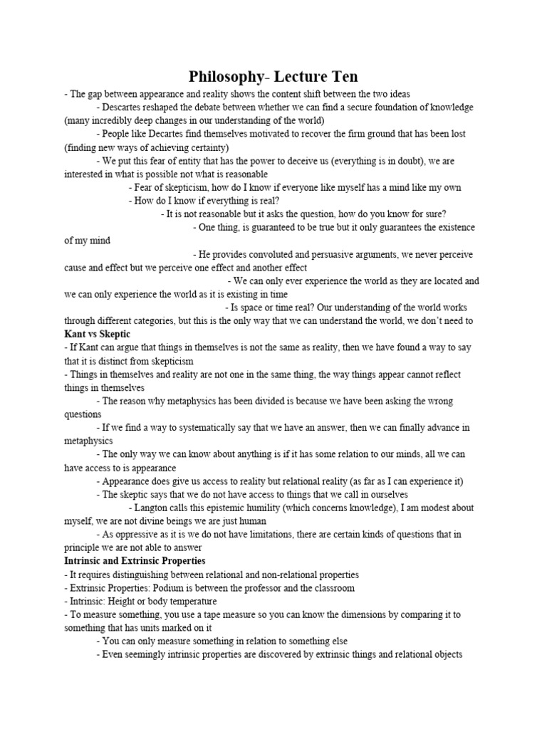 Philosophy - Lecture Ten | PDF | Reality | René Descartes