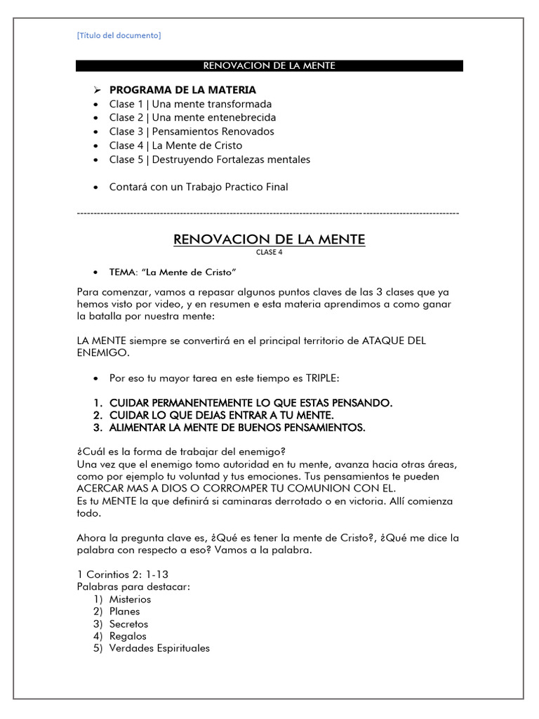 Clase 4 - La Mente de Cristo | PDF | Mente | Cristo (título)