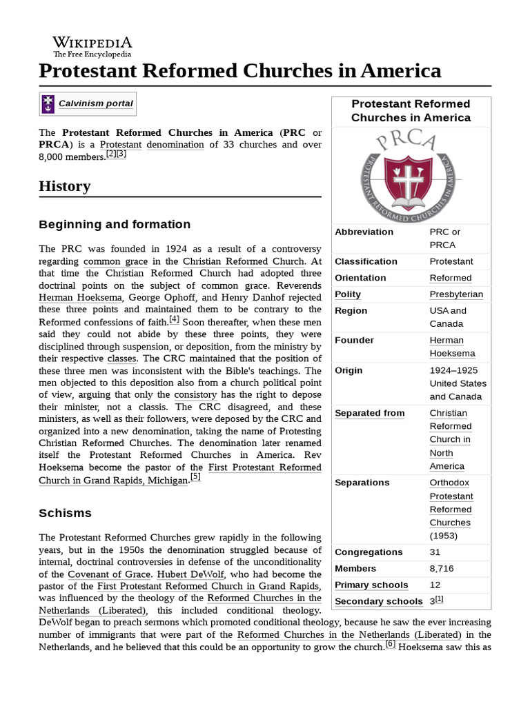 Protestant Reformed Churches in America | PDF | Christian ...