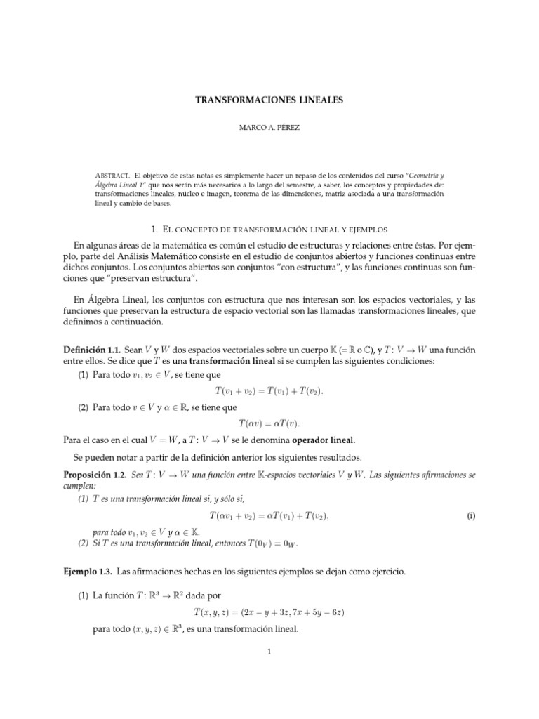 Transformaciones Lineales | PDF | Mapa lineal | Geometría