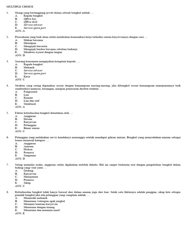Soal Pengelolaan Bengkel Sepeda Motor Kelas Xii TBSM Oktariawan Dika | PDF | Bisnis