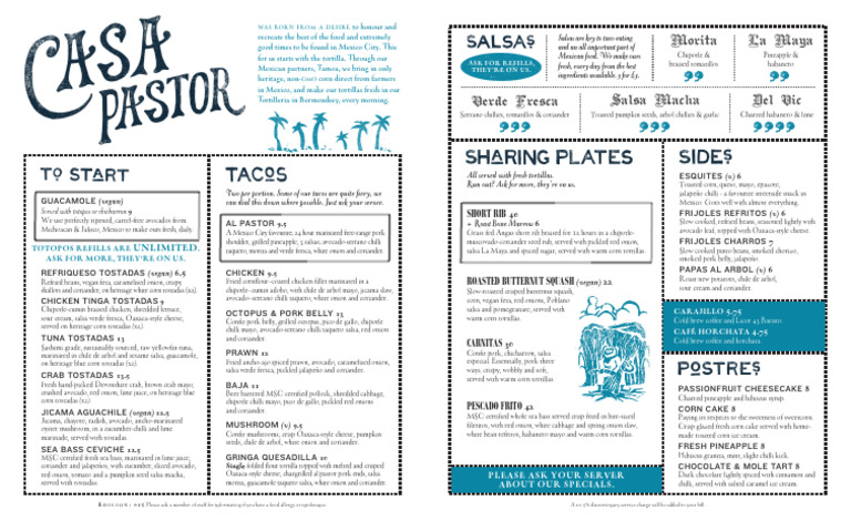 Casa Pastor Menu | Download Free PDF | Mexican Cuisine | Cooking