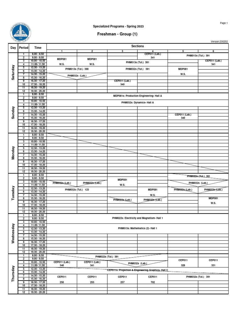 230201A - Timetables Freshman.1384468 | PDF