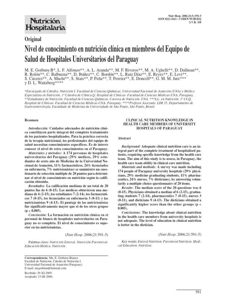 Nivel de Conocimiento Nut Clin Paraguay | PDF | Medicina | Servicios ...