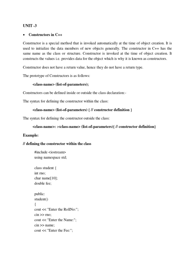 OOPs-Unit 3 | PDF | Constructor (Object Oriented Programming) | Programming OOPs-Unit 3 | PDF | Constructor (Object Oriented Programming) | Programming