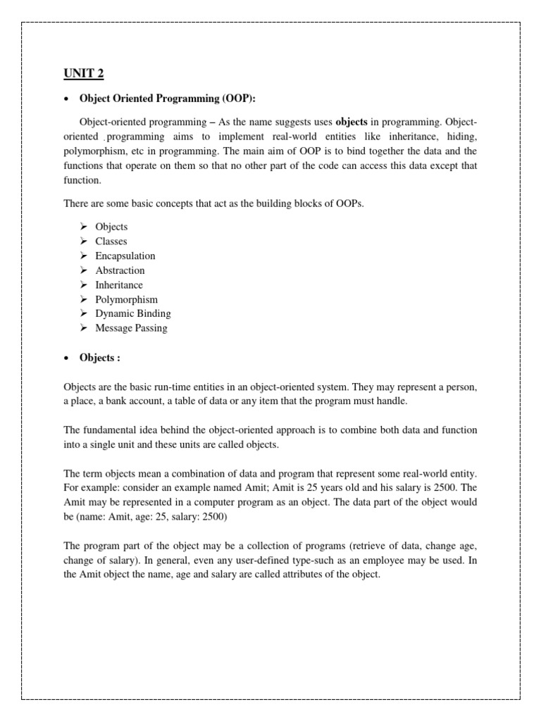 Unit 2 Oops Pdf Object Oriented Programming Class Computer