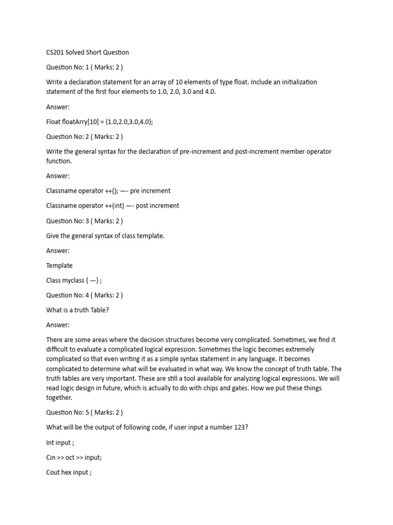 cs201 Solved by Mudasar Qureshi | PDF | Parameter (Computer Programming) | Class (Computer ...