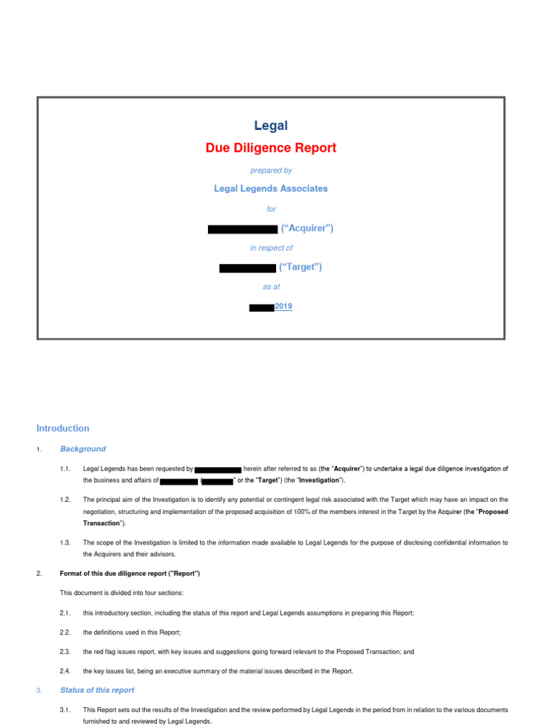 Example Legal Due Diligence Report Redacted | Download Free PDF | Lease ...