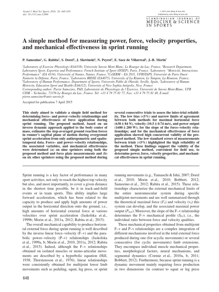 A Simple Method For Measuring Power, Force, Velocity Properties, and ...