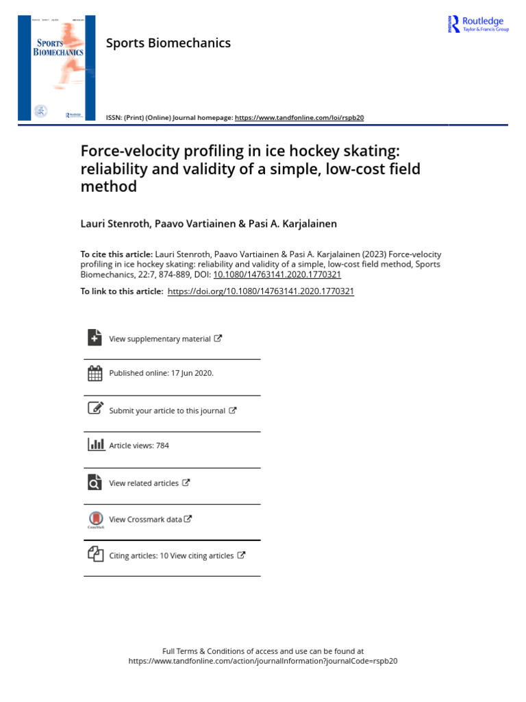 Force-Velocity Profiling in Ice Hockey Skating Reliability and Validity ...
