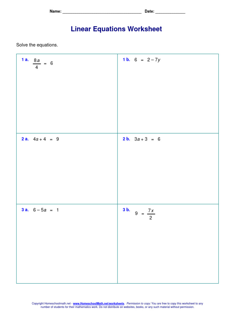 Two Step Linear Equations Worksheet | PDF