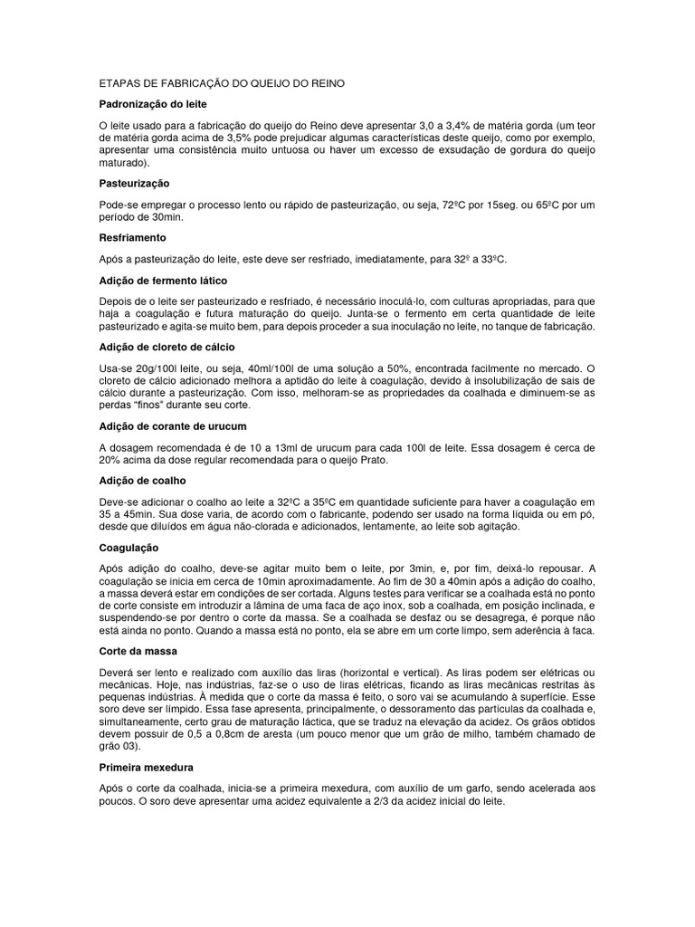 Como Fazer Queijo do Reino: Passo a Passo | PDF | Queijo | Leite