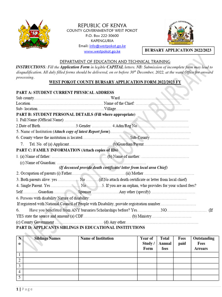 Bursary Form Final - 2 | PDF | Identity Document | Government