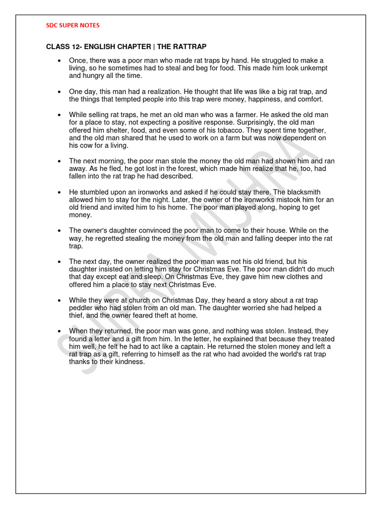 Class 12 SDC Super Notes The Rattrap | PDF