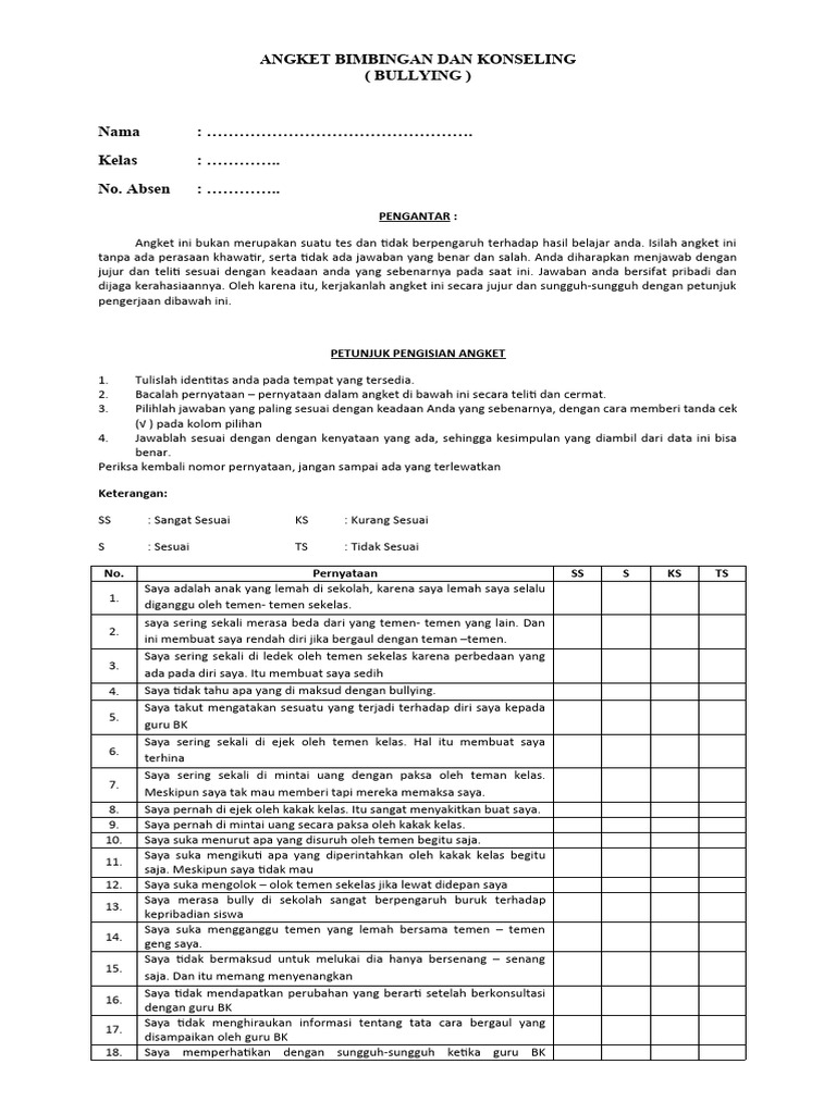 Angket Masalah Bullying | PDF