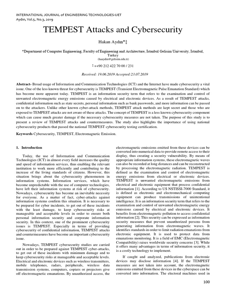 TEMPEST Attacks and Cybersecurity (#579644) - 768686 | PDF | Computer ...