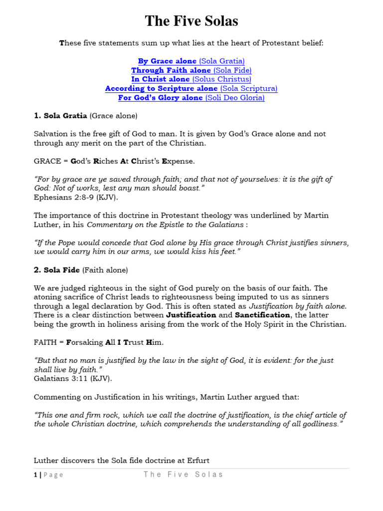 The Five Solas | PDF | Sola Fide | Justification (Theology)