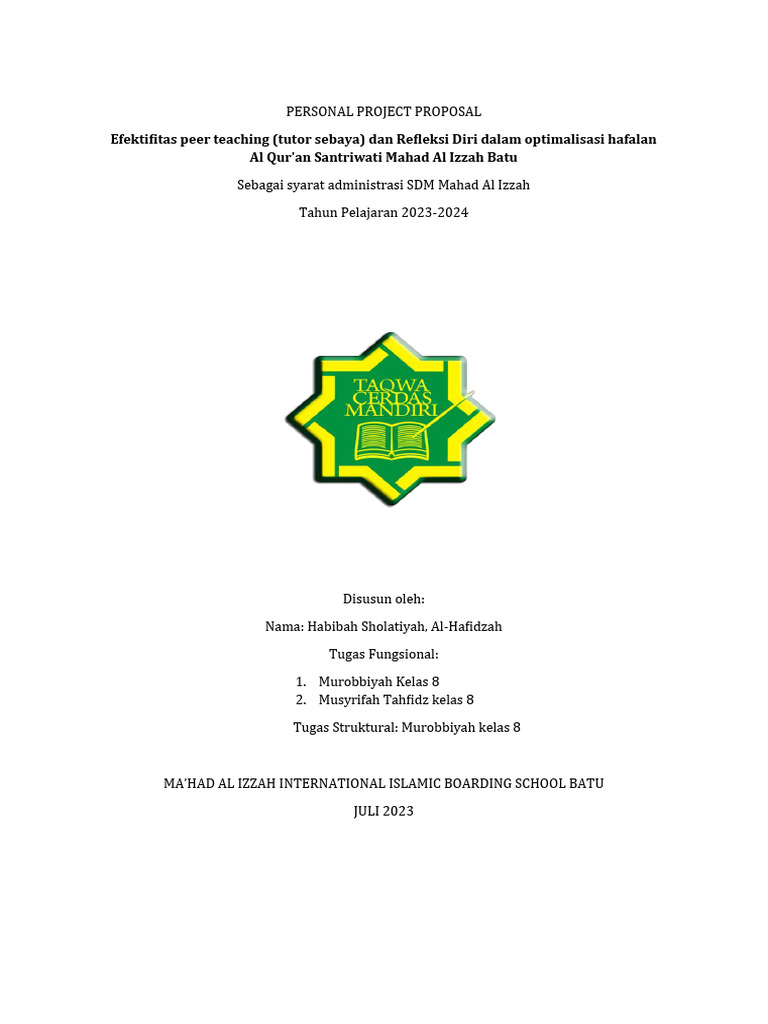 PERSONAL PROJECT PROPOSAL Habibah Sholatiyah | PDF