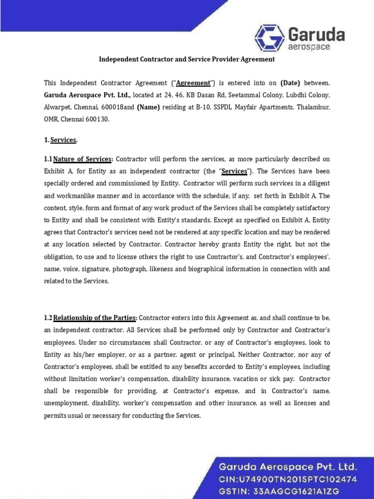 Independent Contractor and Service Provider Agreement. | Download Free ...