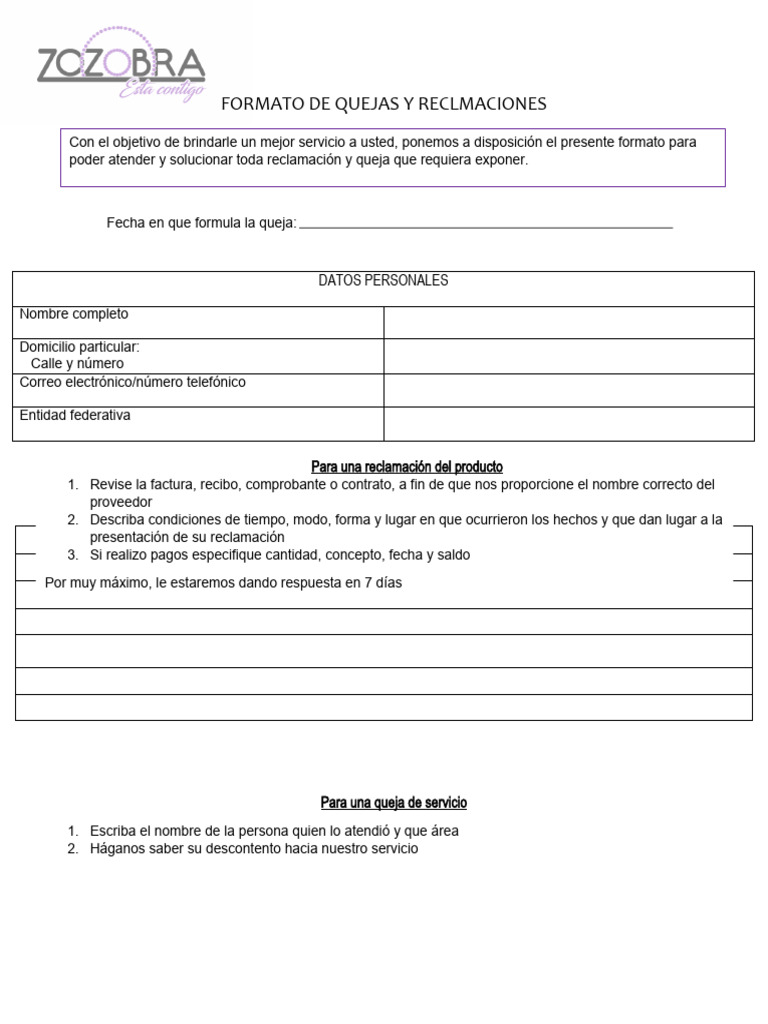 Formato de Quejas | PDF