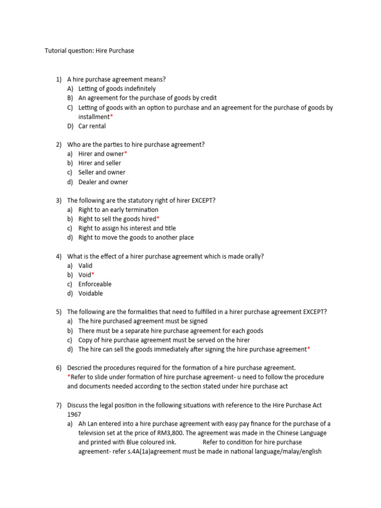 Hire Purchase Answer For Tutorial Questions | PDF | Repossession | Economies