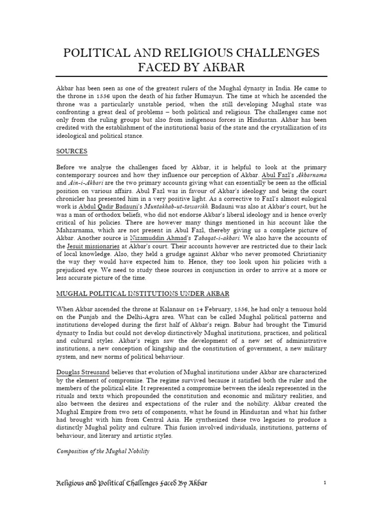 Akbar's Political and Religious Struggles | PDF | Politics | History